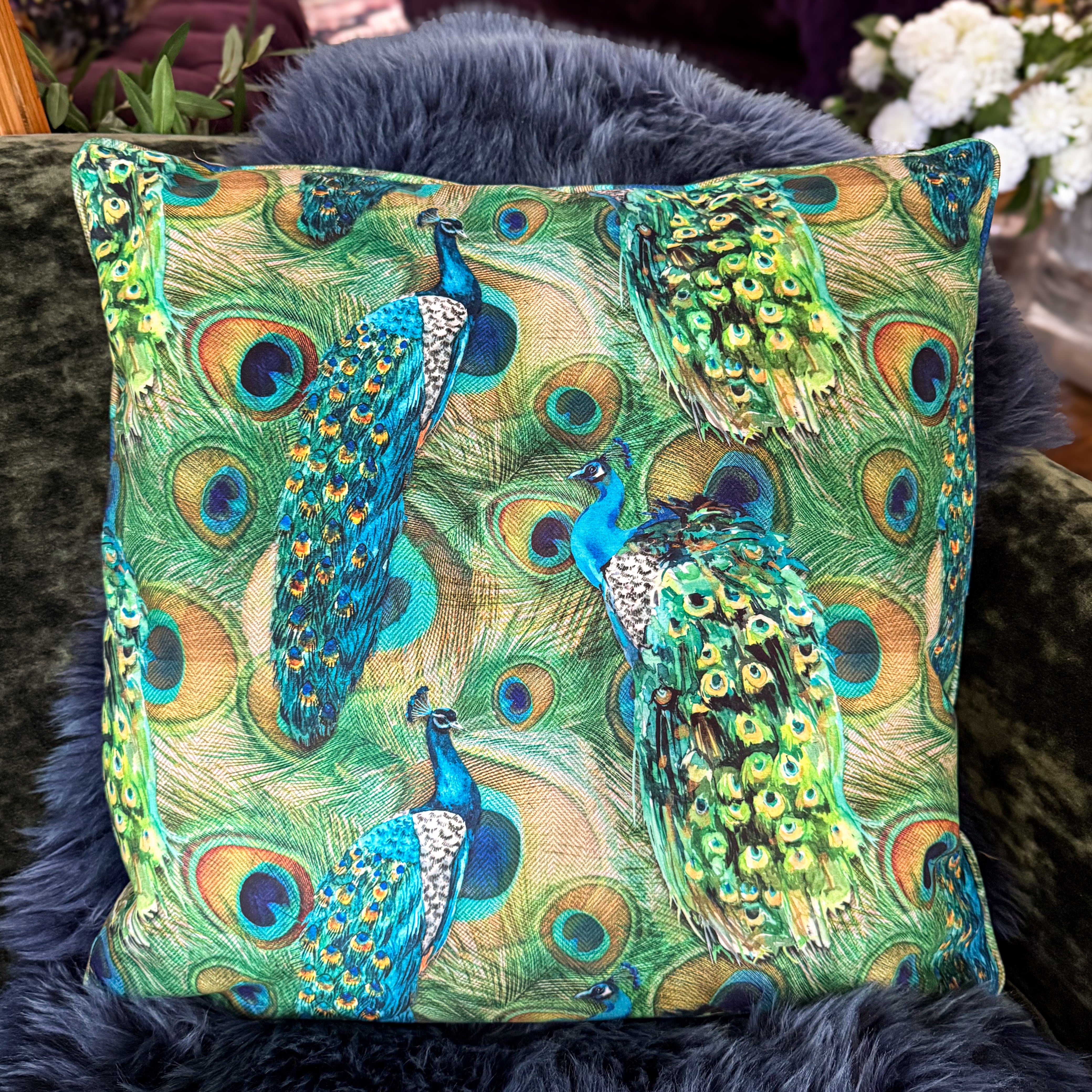 green patterned cushions