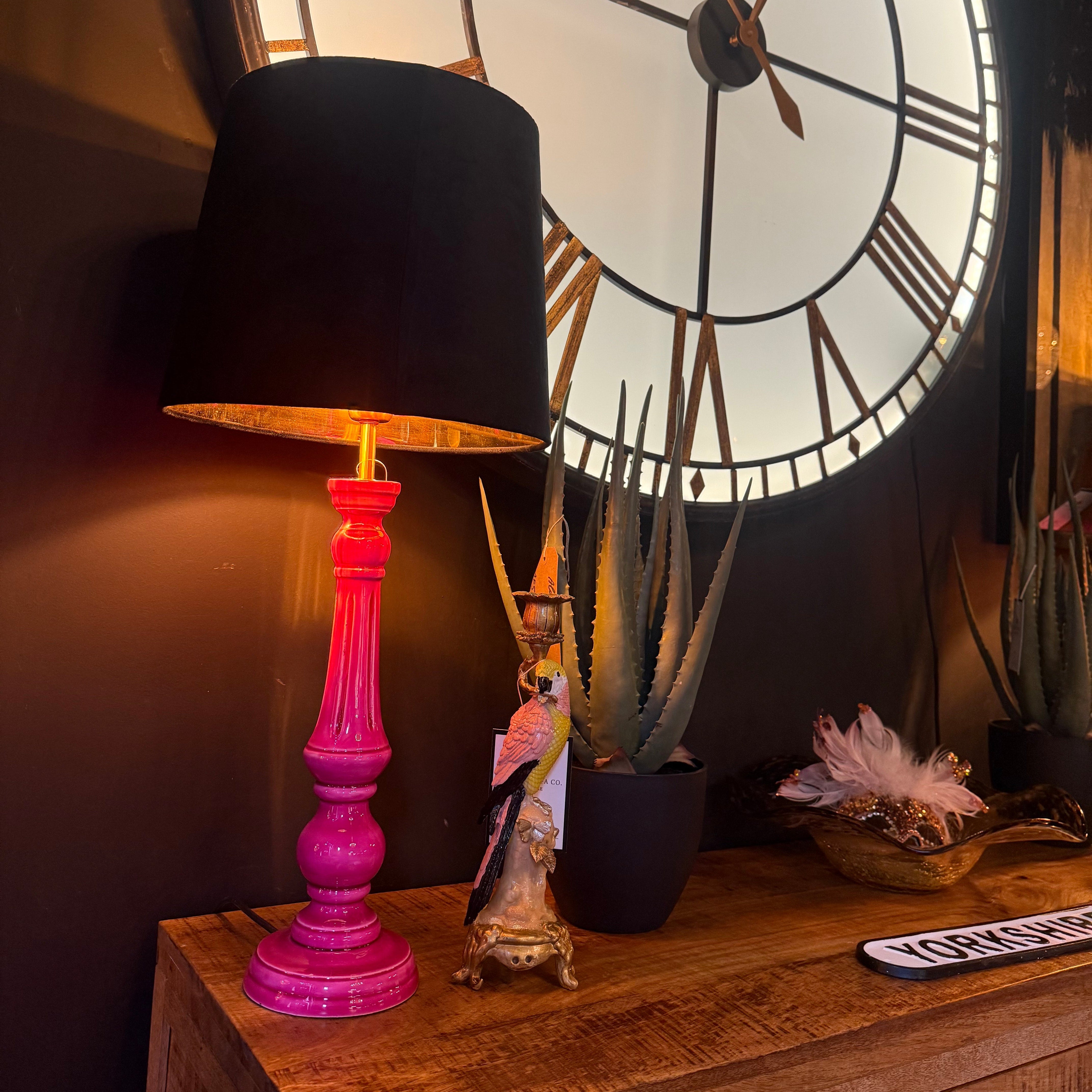 Gloss Wooden Pink Cerise Table Lamp with Metallic Shade – Vintage Sofa
