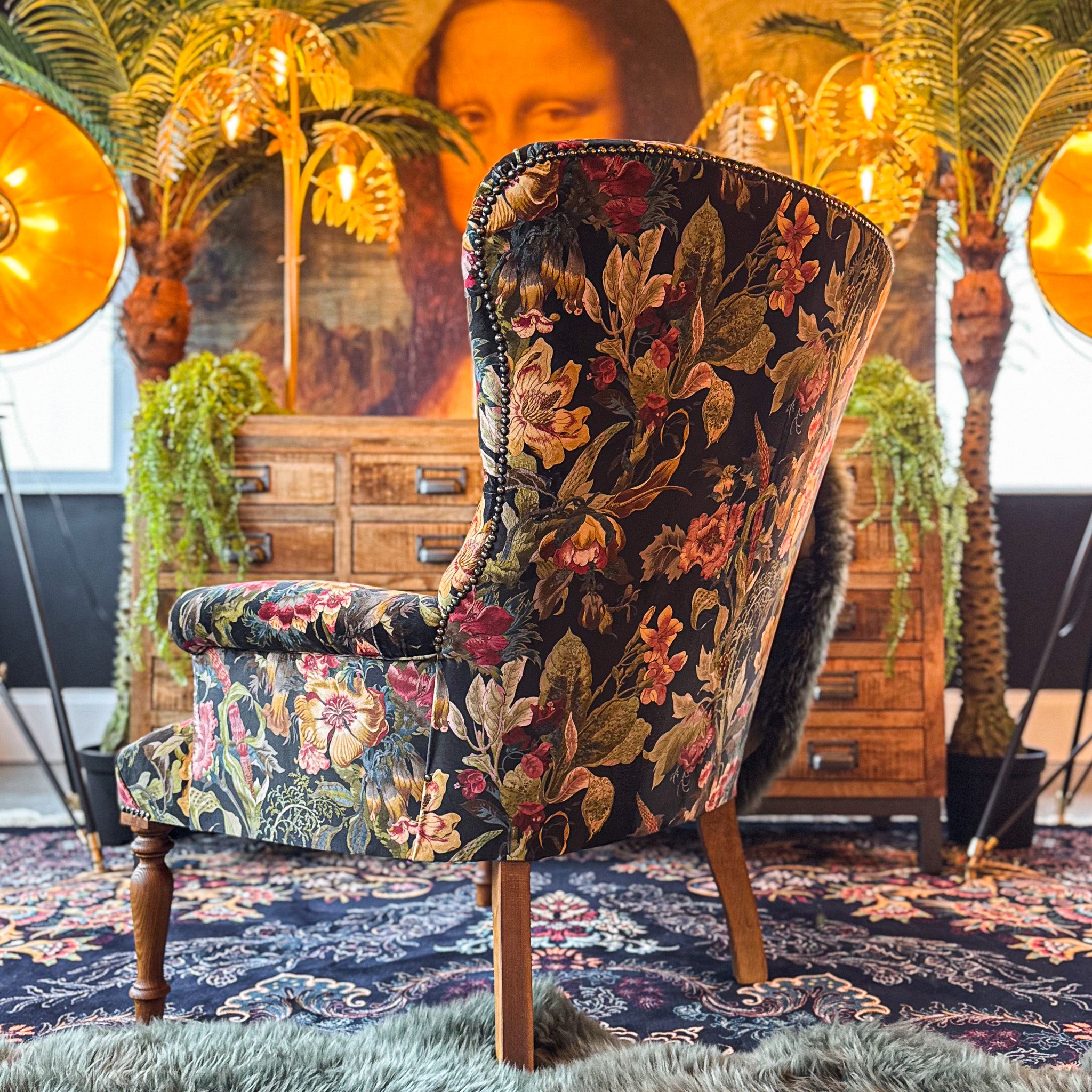 Selfridges Buttoned Wing Back Chair in Hepworth Midnight Floral - New ...