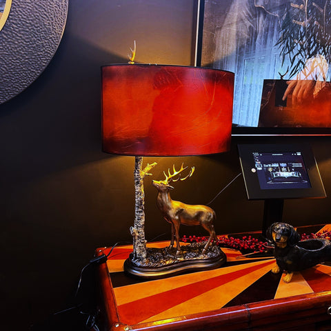 Stag & Tree Table Lamp with Shade – Vintage Sofa