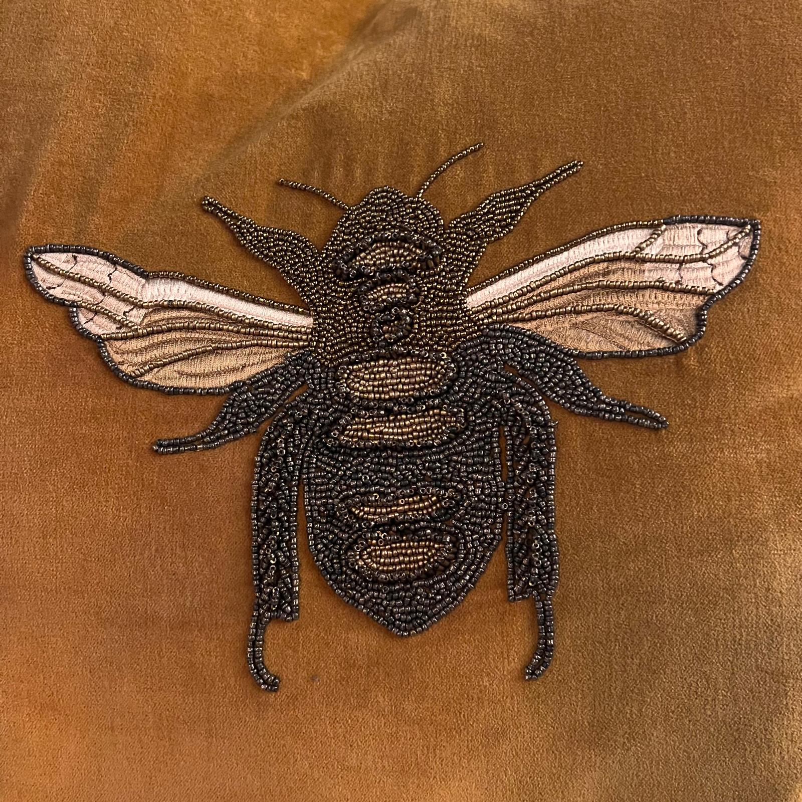 Embroidered Bee Cushion in Yellow Mustard – Vintage Sofa